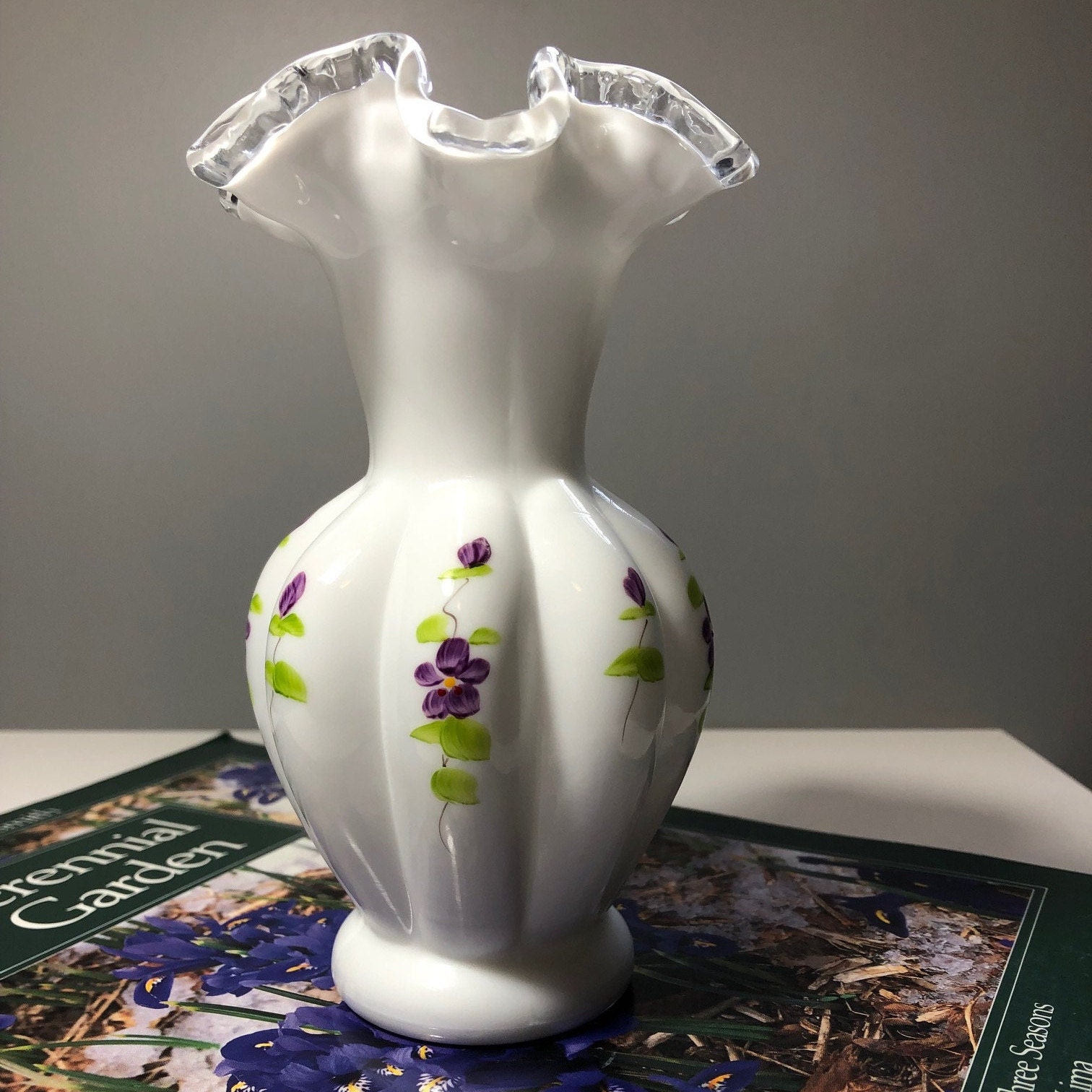 Fenton Signed Silver Crest Vase Hand Painted violets in - Etsy
