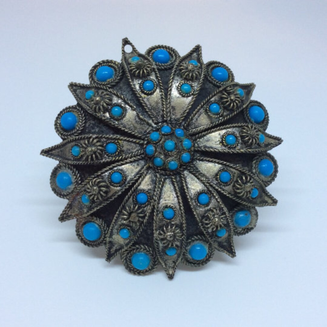 Faux Turquoise Pin, Flower, Sunburst, Combo Brooch Pendant - Etsy