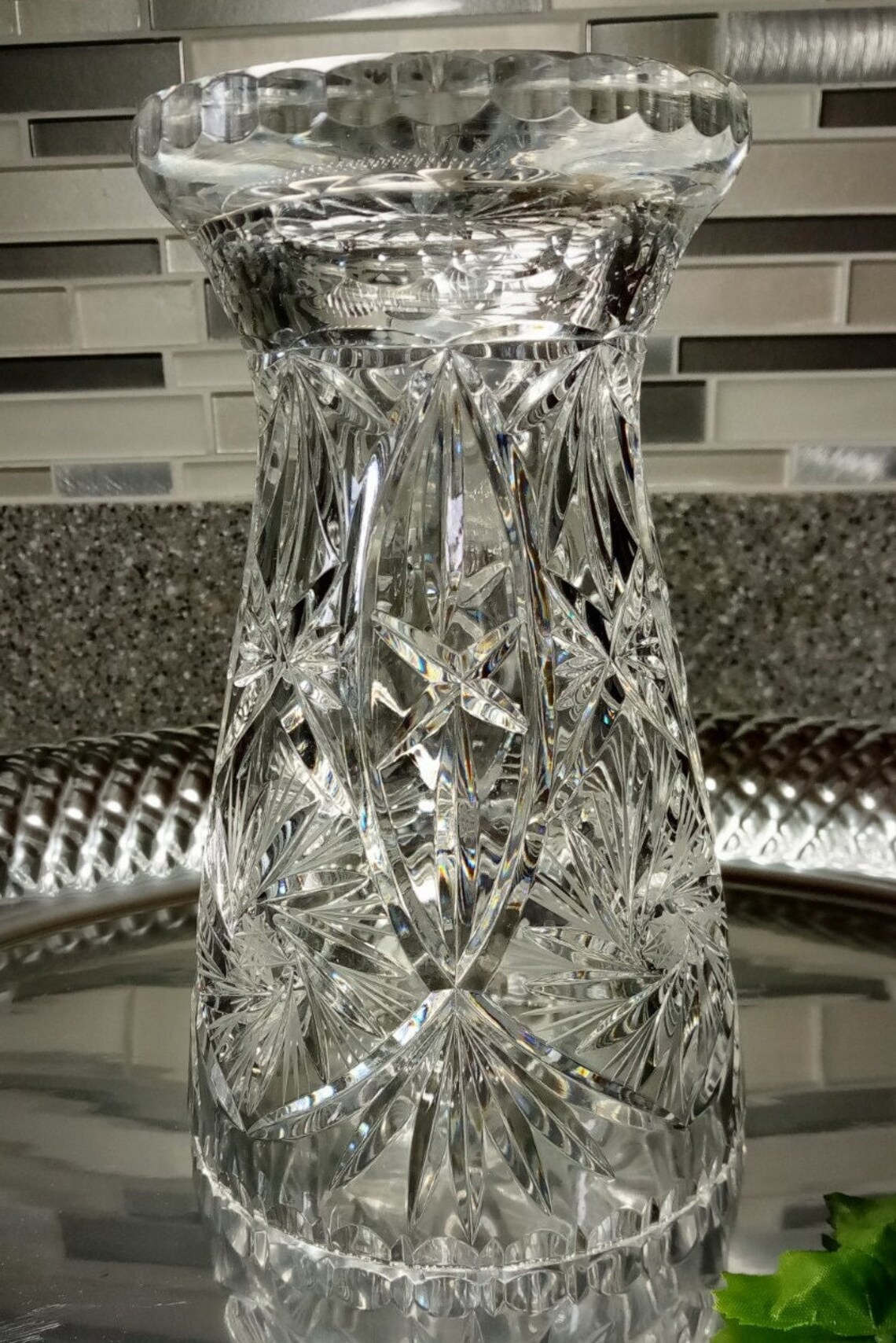 Sparkling Cut Glass Flower Vase Hand Blown Pedestal Container - Etsy