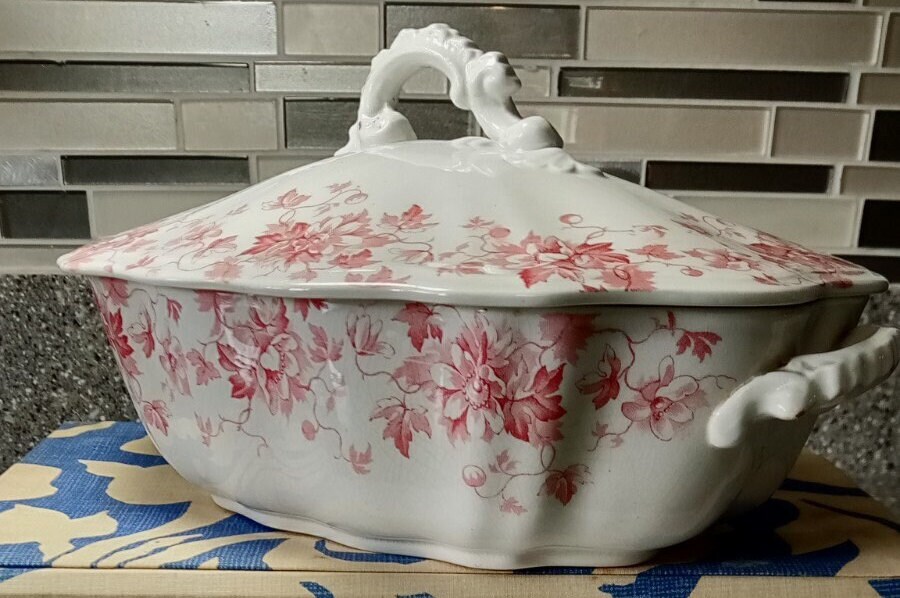 Victorian Covered Serving Bowl in Edgevale Red Transferware by John ...