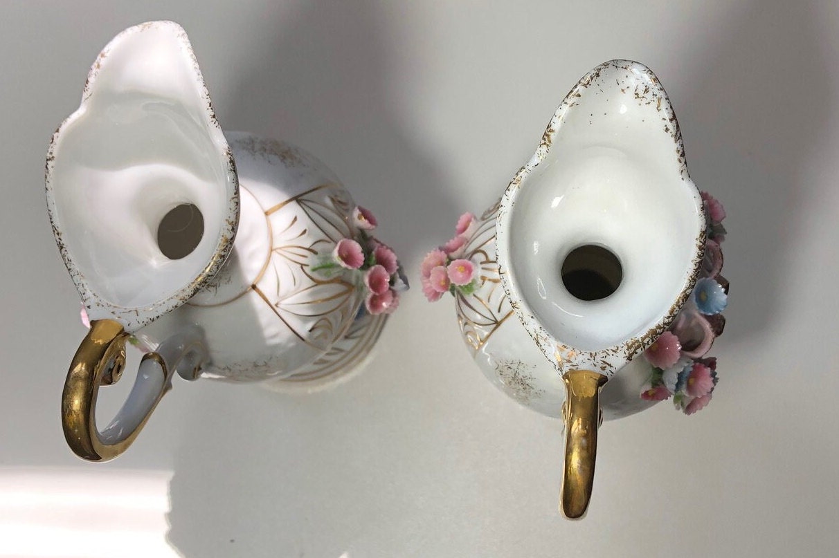 Lefton Pitcher Bud Vases Hand Painted With 3D Flowers - Etsy