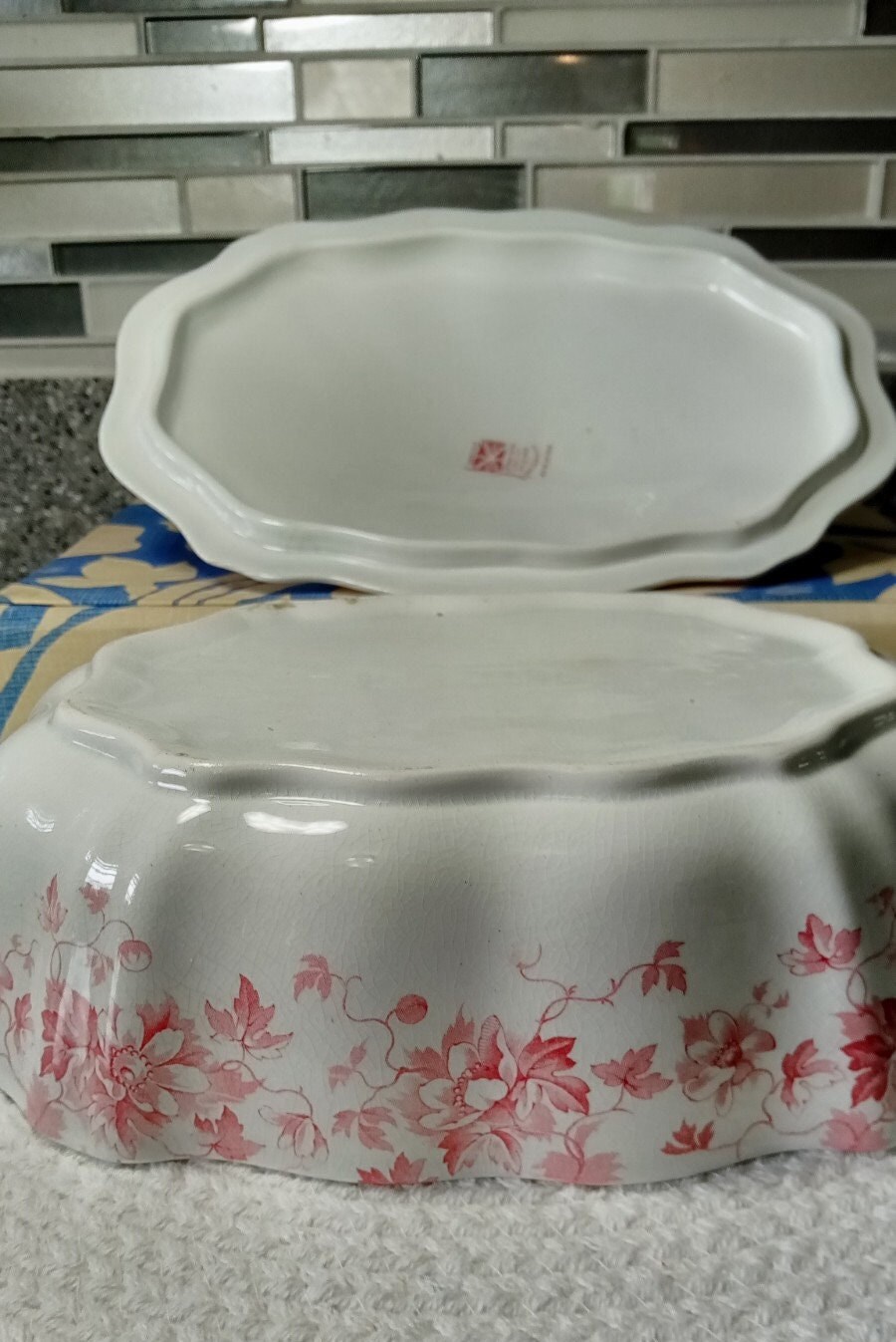 Victorian Covered Serving Bowl in Edgevale Red Transferware by John ...