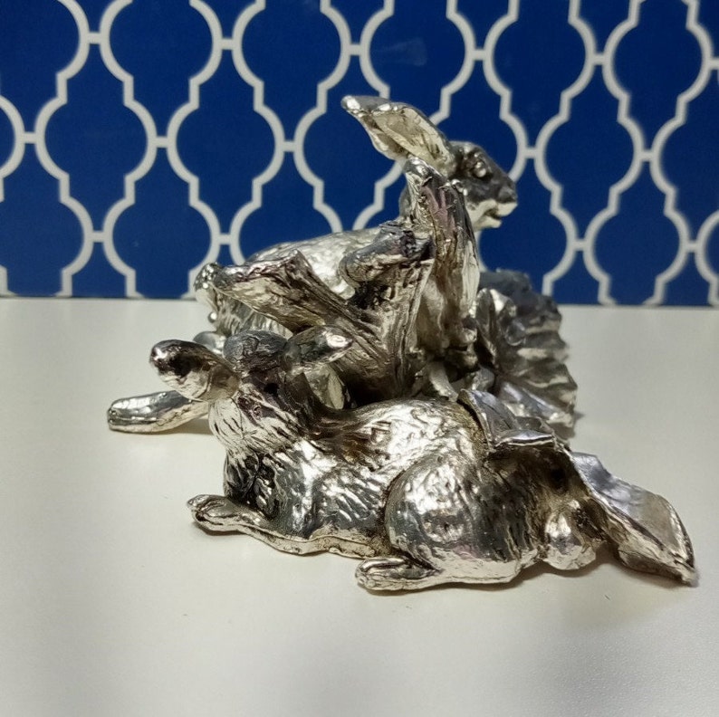 Bunny Rabbit Paperweight Pewter Color Animal Figurine Shiny - Etsy