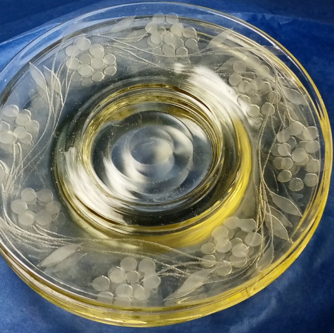 1930's Yellow Depression Glass Saucers, Acid-etched Flowers - Etsy