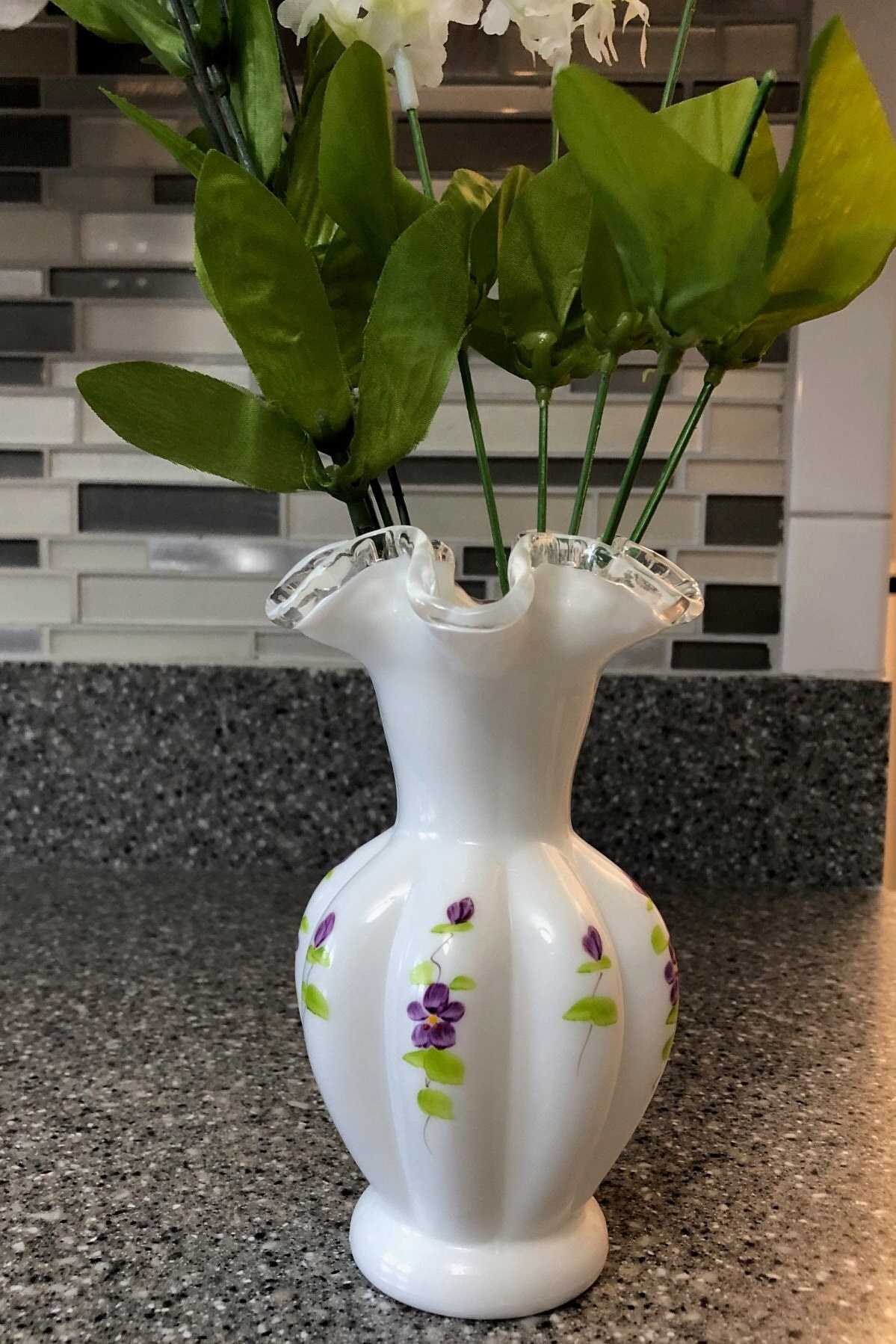 Fenton Signed Silver Crest Vase Hand Painted violets in - Etsy