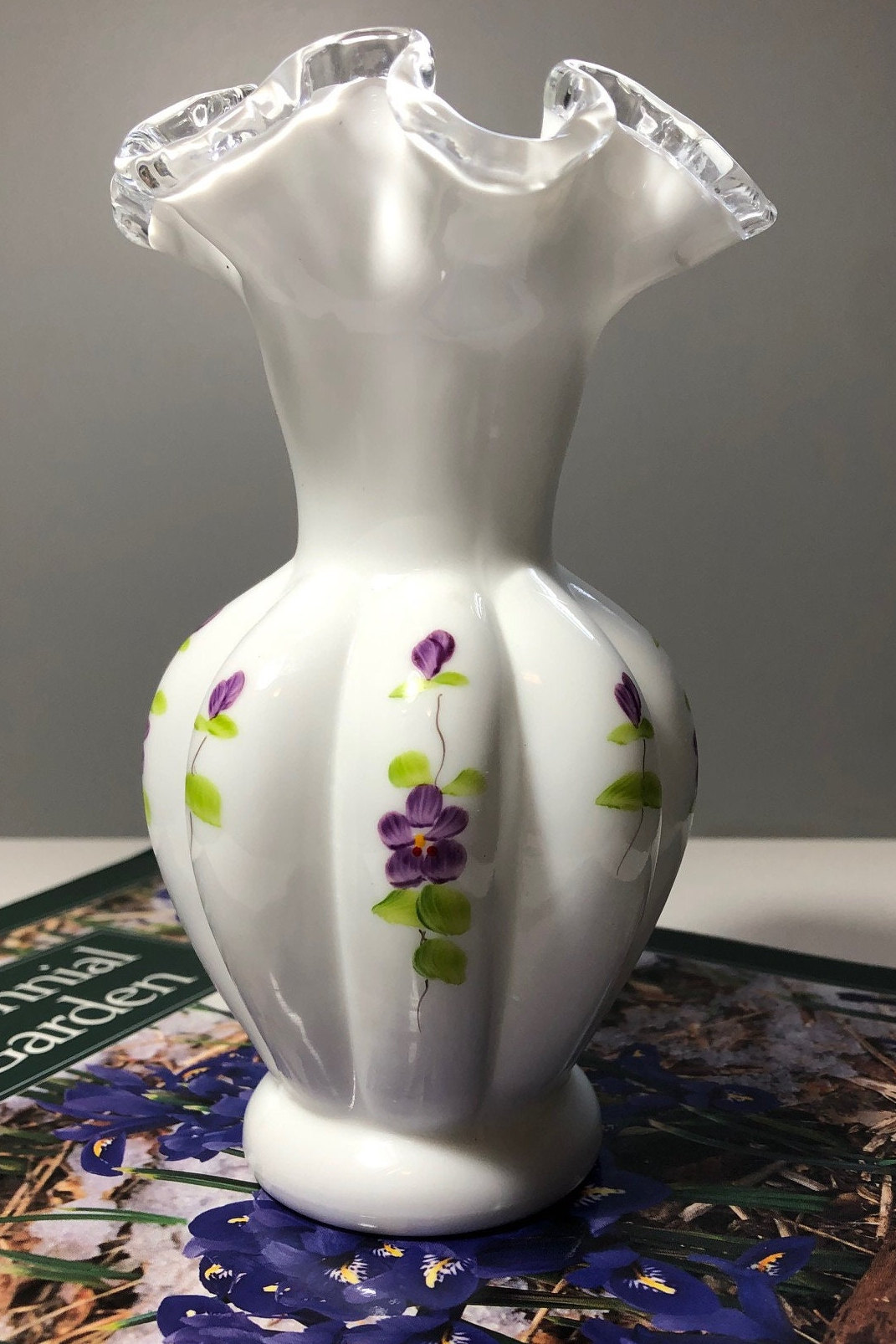 Fenton Signed Silver Crest Vase Hand Painted violets in - Etsy