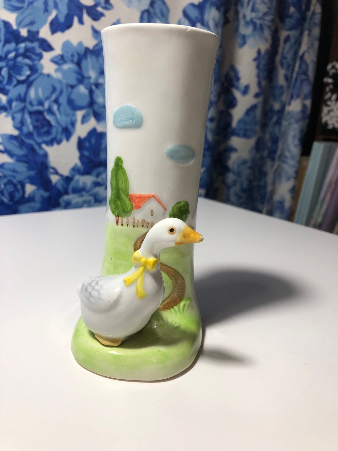 Hand Painted Bud Vase With 3D Duck/goose Figurine by Otagiri - Etsy