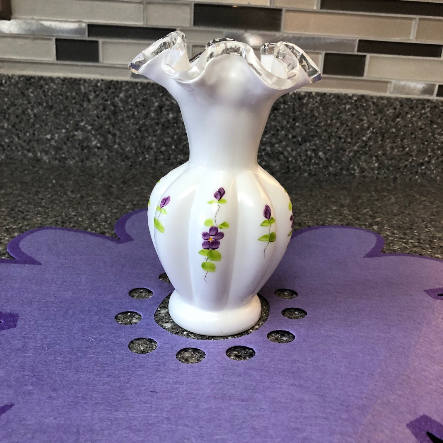 Fenton Signed Silver Crest Vase Hand Painted violets in - Etsy