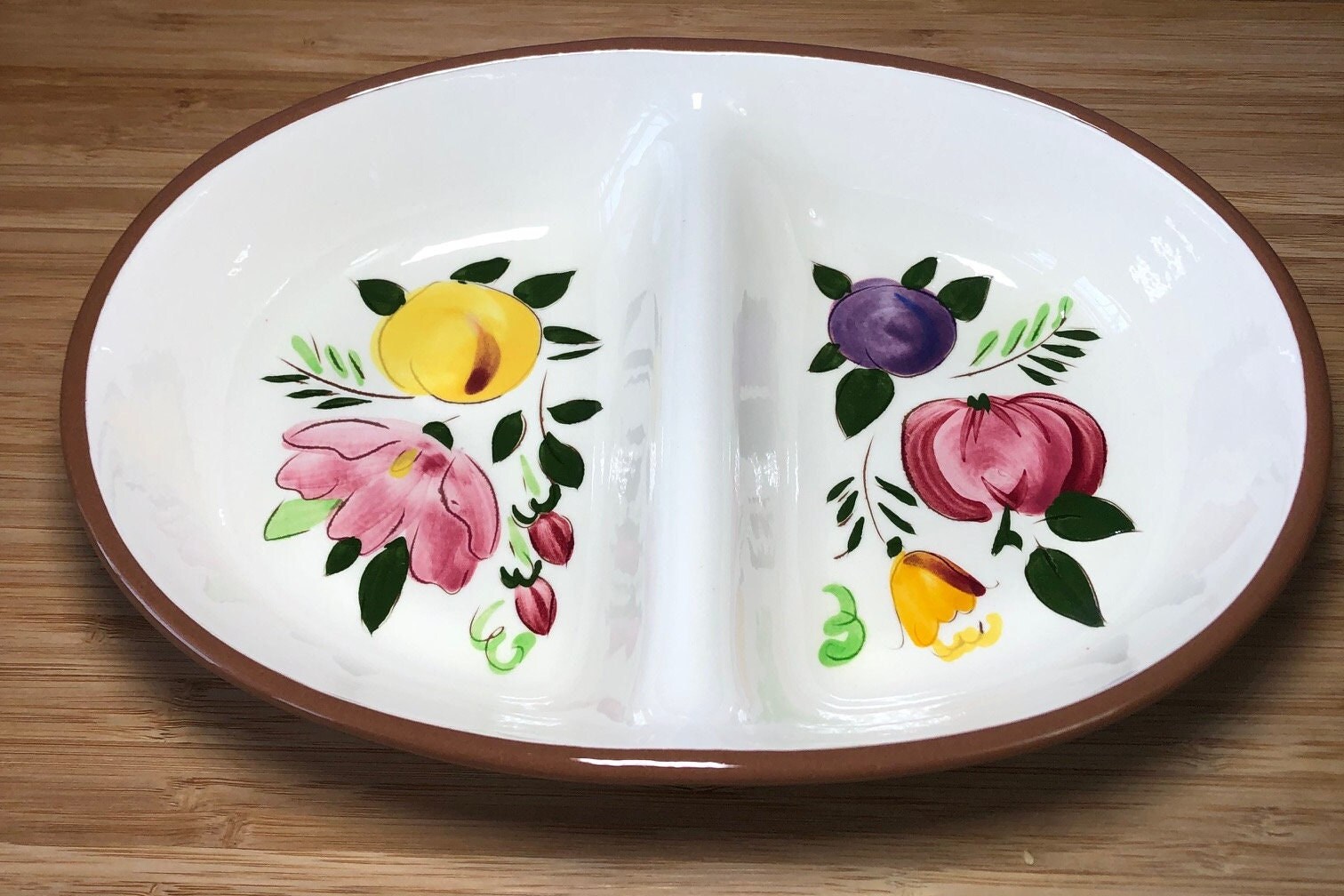 Stangl Pottery Fruit and Flowers Divided Vegetable Serving Dish - Etsy