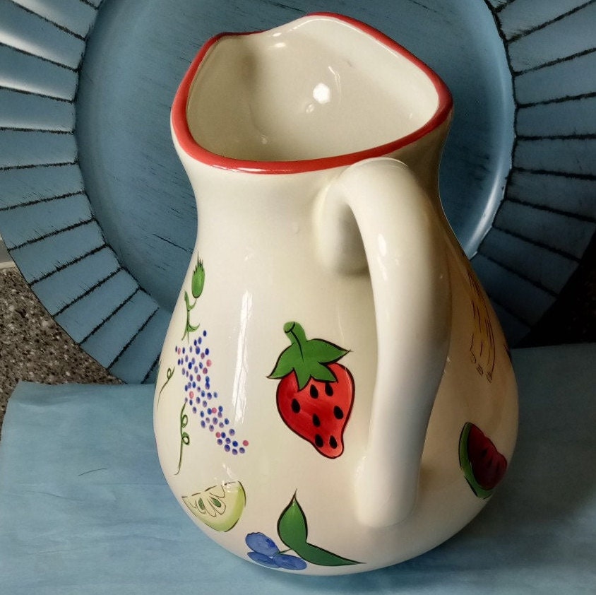 Hand Painted Pitcher in Fresh Fruits Pattern by KIC - Etsy