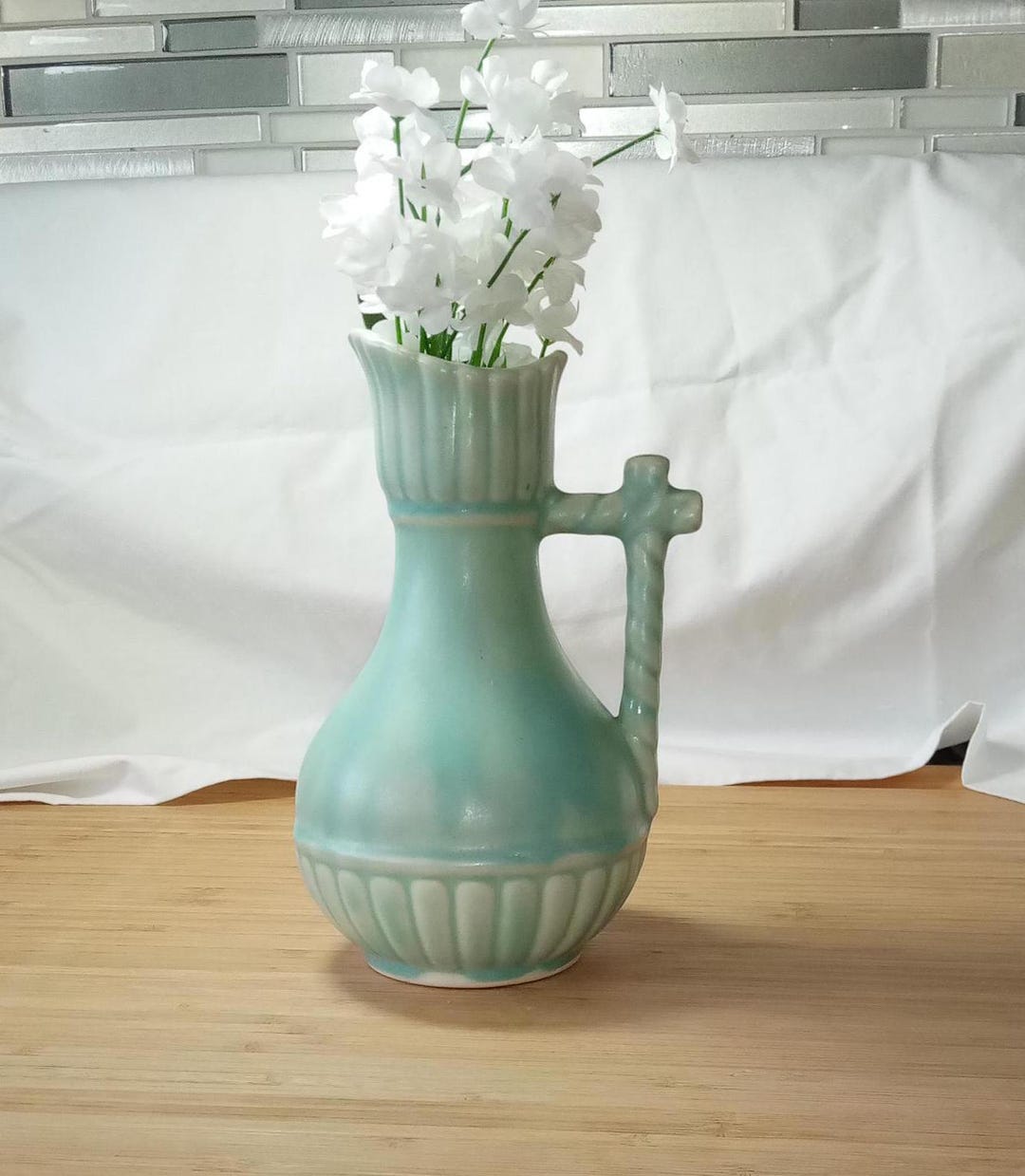 Aqua Pastel Ewer With Rope Twist Handle by Mccoy - Etsy