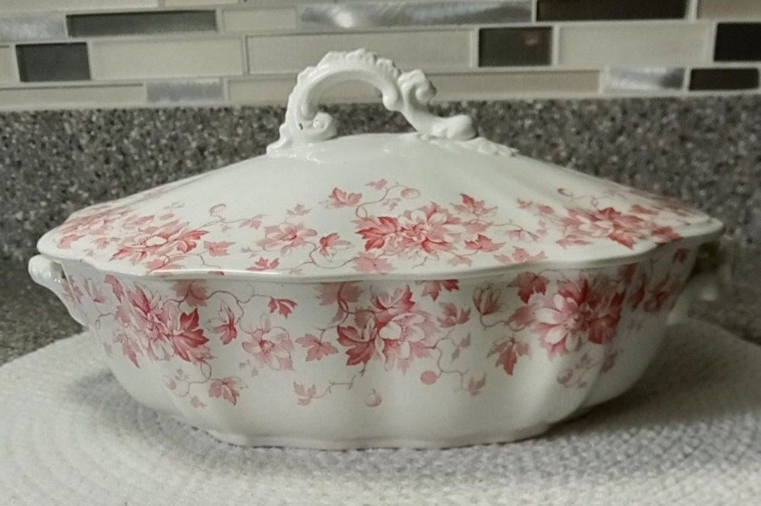 Victorian Covered Serving Bowl in Edgevale Red Transferware by John ...