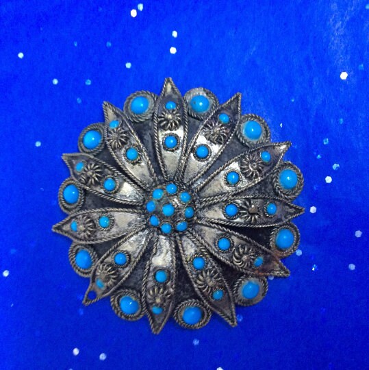 Faux Turquoise Pin, Flower, Sunburst, Combo Brooch Pendant - Etsy