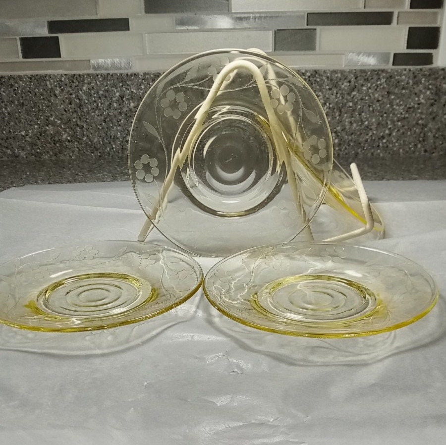 1930's Yellow Depression Glass Saucers, Acid-etched Flowers - Etsy