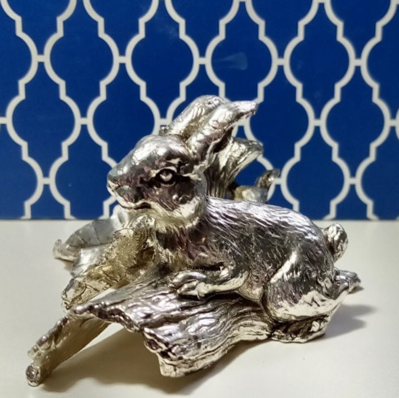 Bunny Rabbit Paperweight Pewter Color Animal Figurine Shiny - Etsy