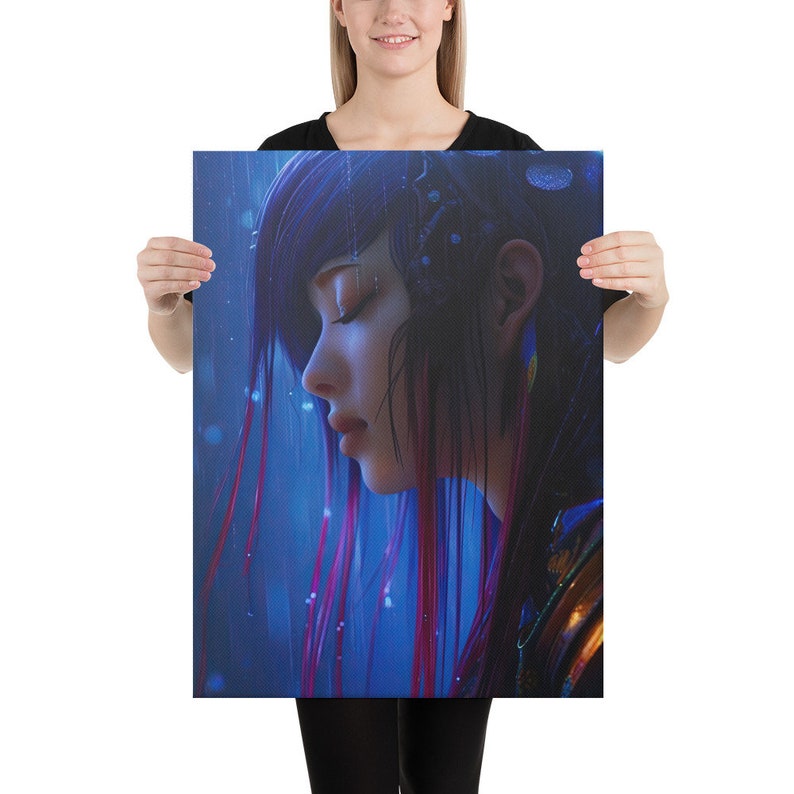 Realistic Manga Style Anime Girl in the Rain Canvas Art Print Japanese ...