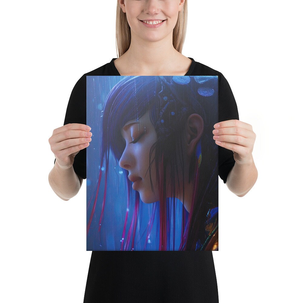 Realistic Manga Style Anime Girl in the Rain Canvas Art Print Japanese ...