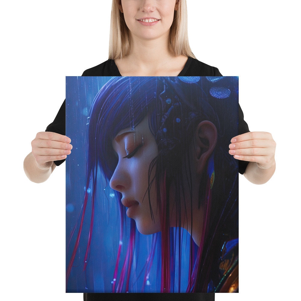 Realistic Manga Style Anime Girl in the Rain Canvas Art Print Japanese ...