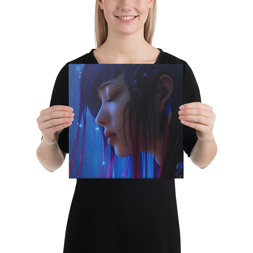 Realistic Manga Style Anime Girl in the Rain Canvas Art Print Japanese ...