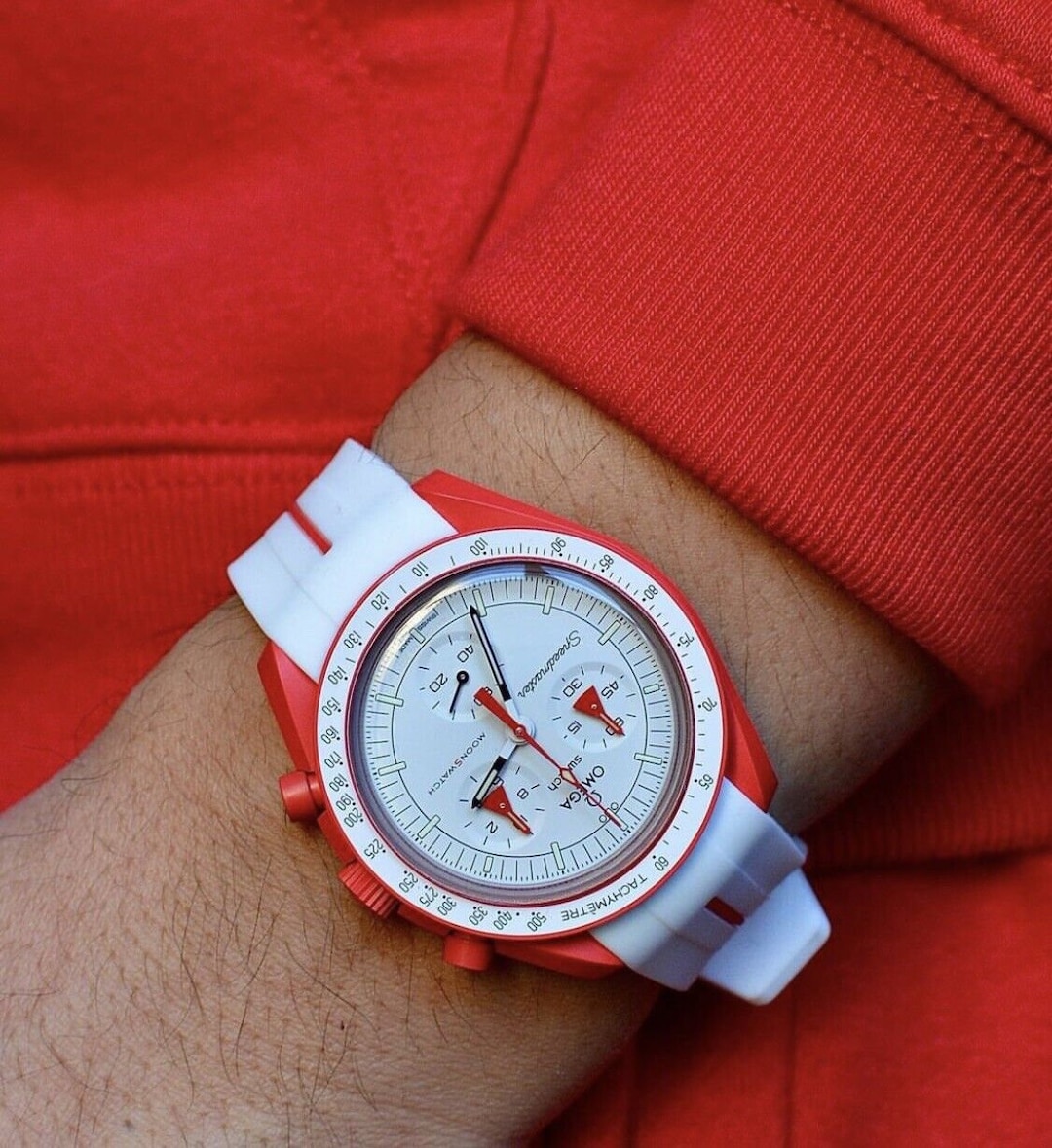 Omega X Swatch Moonswatch Red/ White Mission to Mars WATCH - Etsy