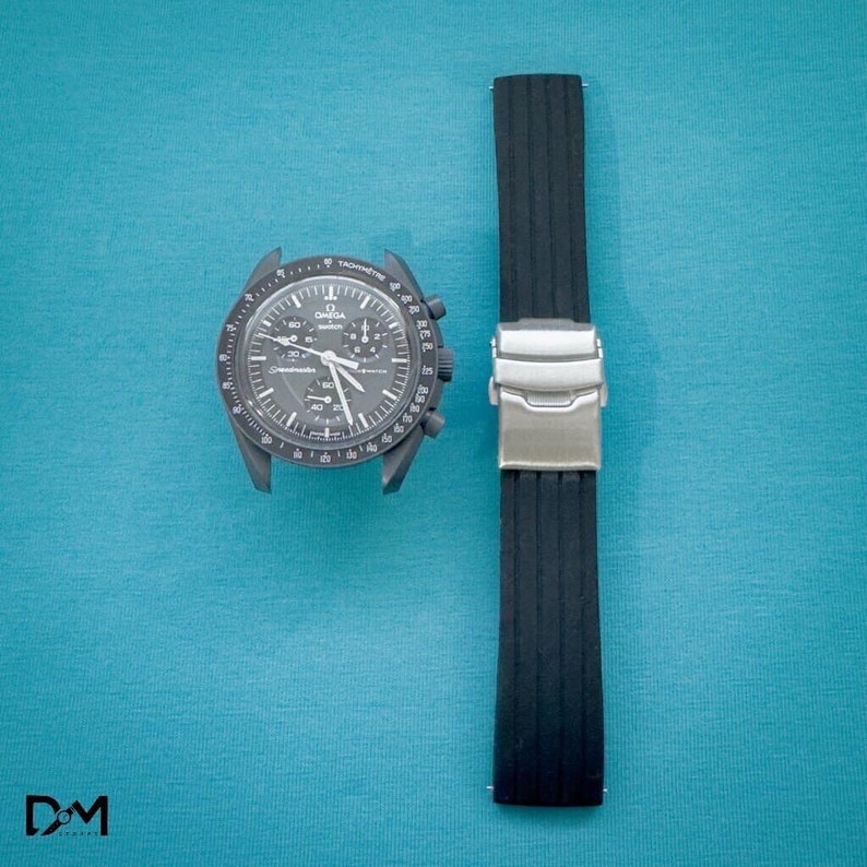 Omega X Swatch STRAP Moonswatch Mission to Mercury Black Rubber STRAP ...