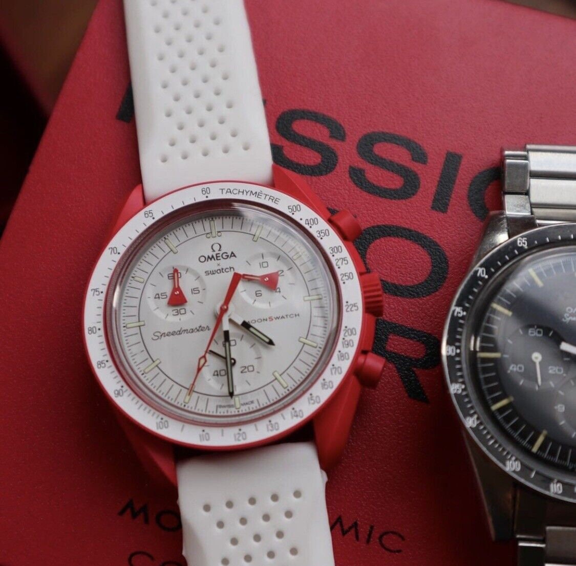 Omega X Swatch Moonswatch Red/ White Mission to Mars WATCH - Etsy