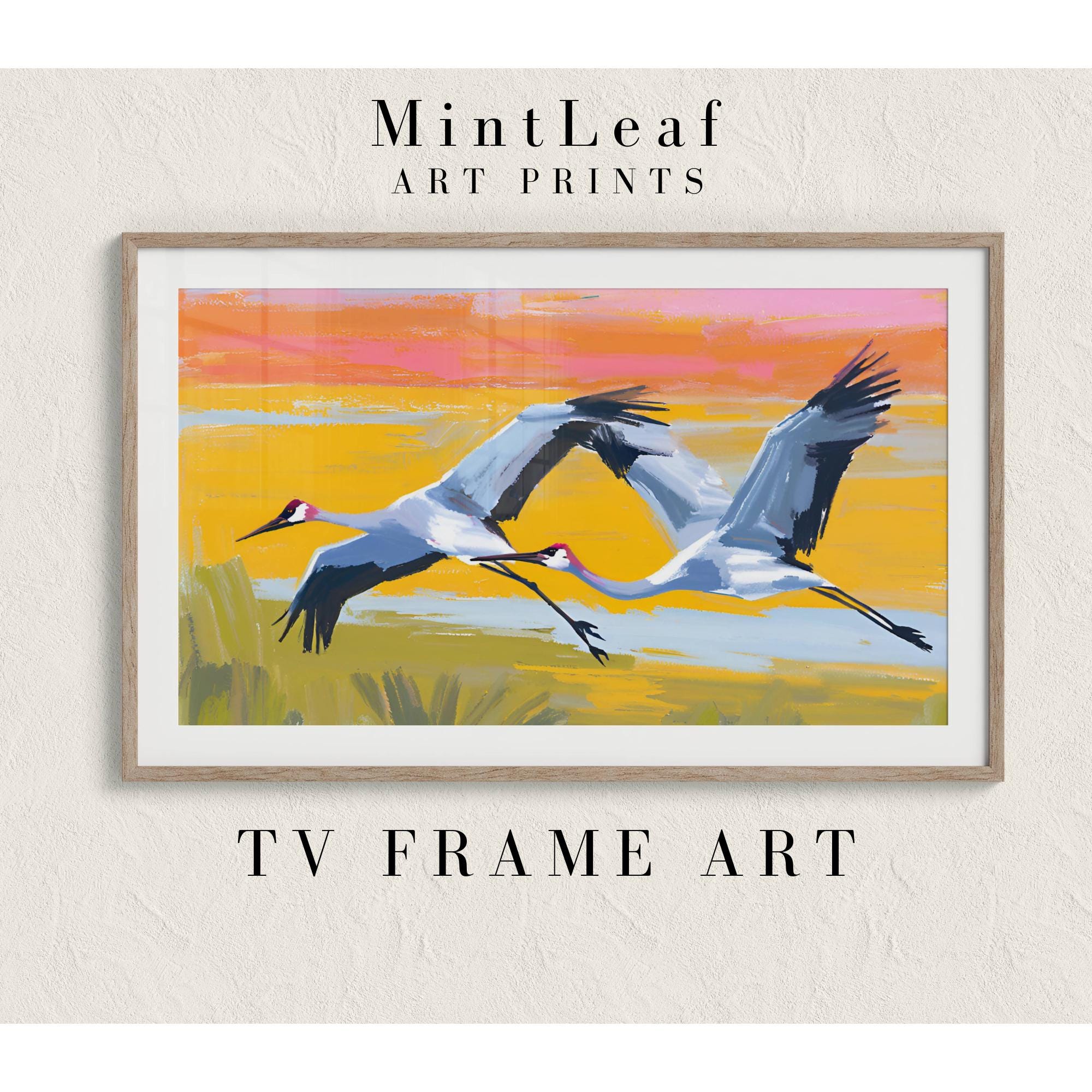 Textured TV Frame Art Cranes Lake Art Modern Maximalist Frame Bright ...