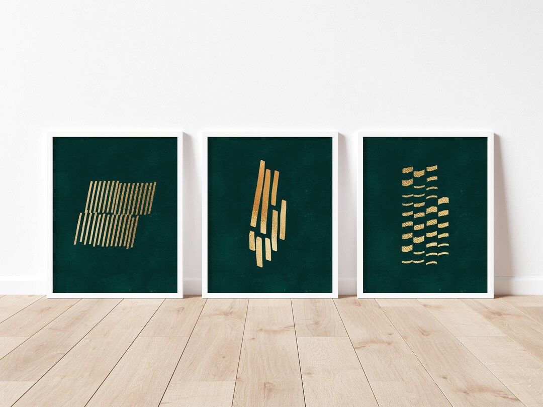 Green and Gold Wall Art Set of 3 Abstract Green Art Gallery Wall Set ...