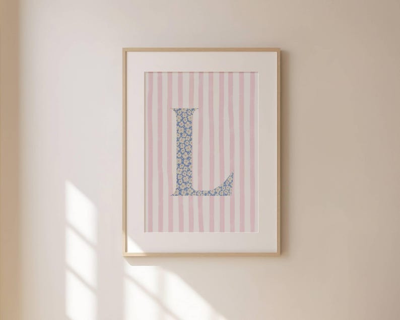 Vintage L Initial Print Floral Printable Wall Art DIGITAL DOWNLOAD Blue ...