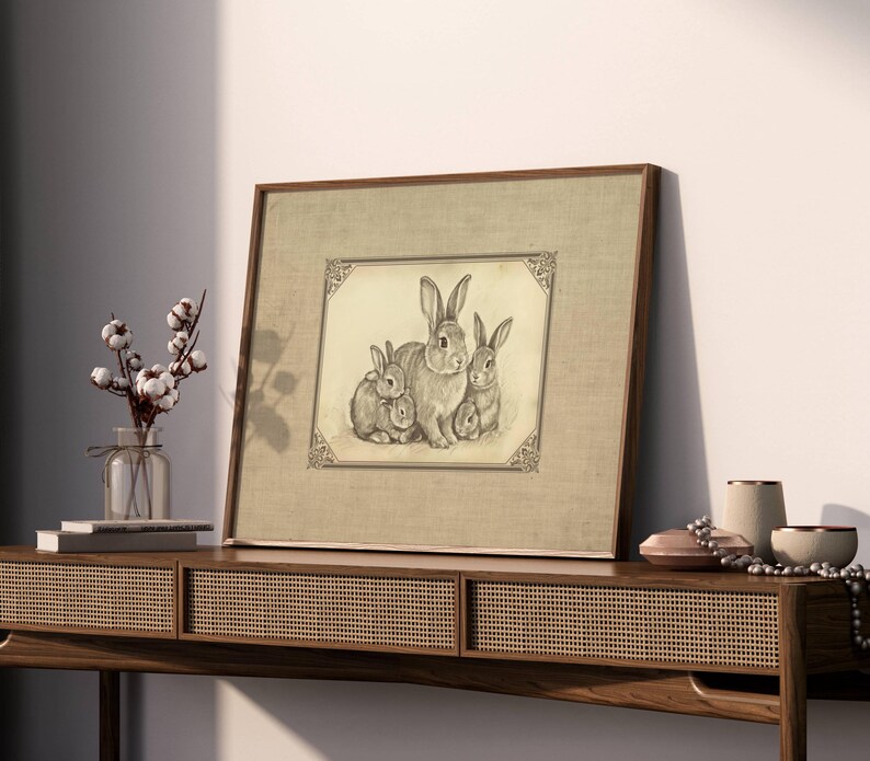 Vintage Rabbit Drawing DIGITAL DOWNLOAD Nursery Art Wall Decor Baby ...