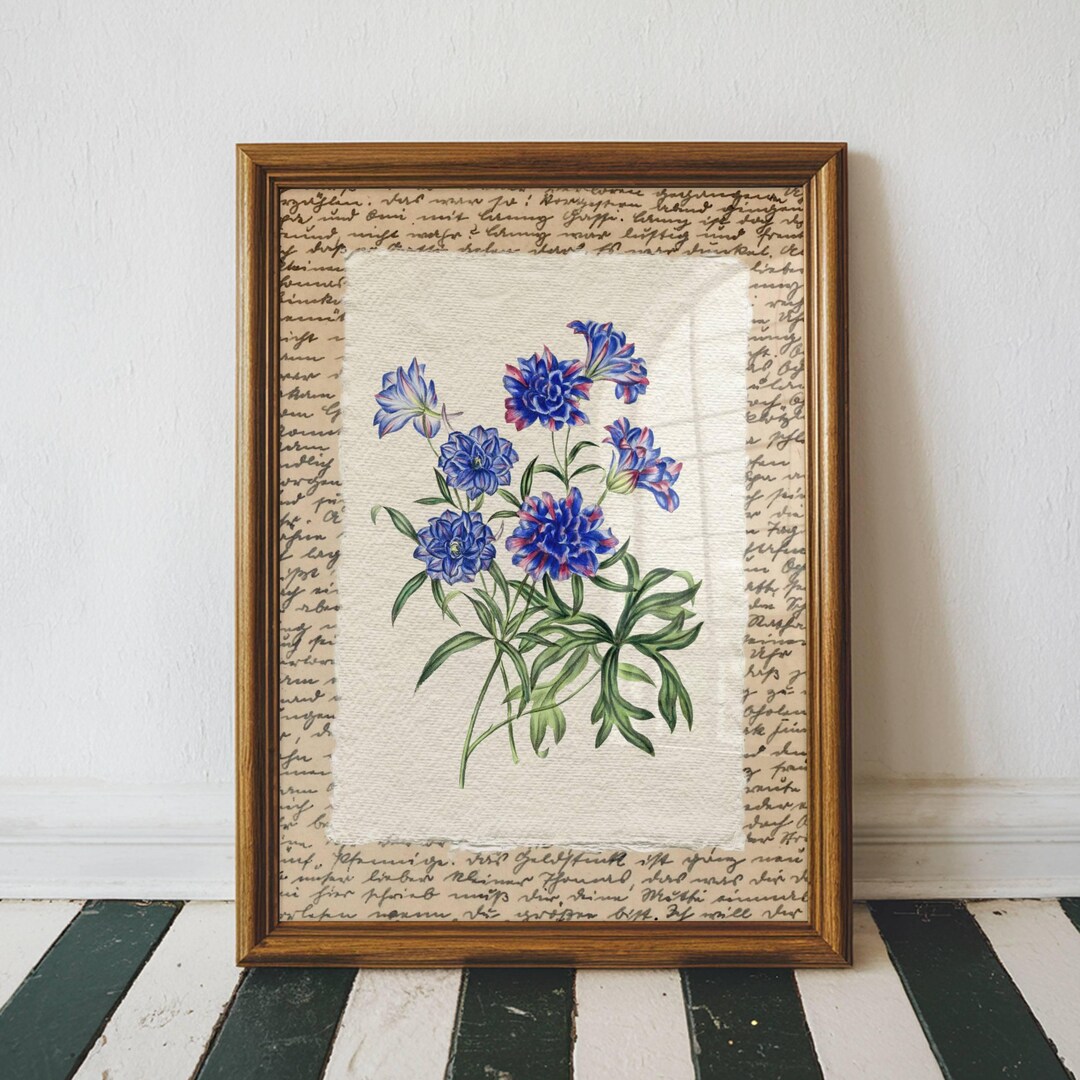 Vintage Blue Botanical Print Vintage Floral Poster Blue Floral Home ...
