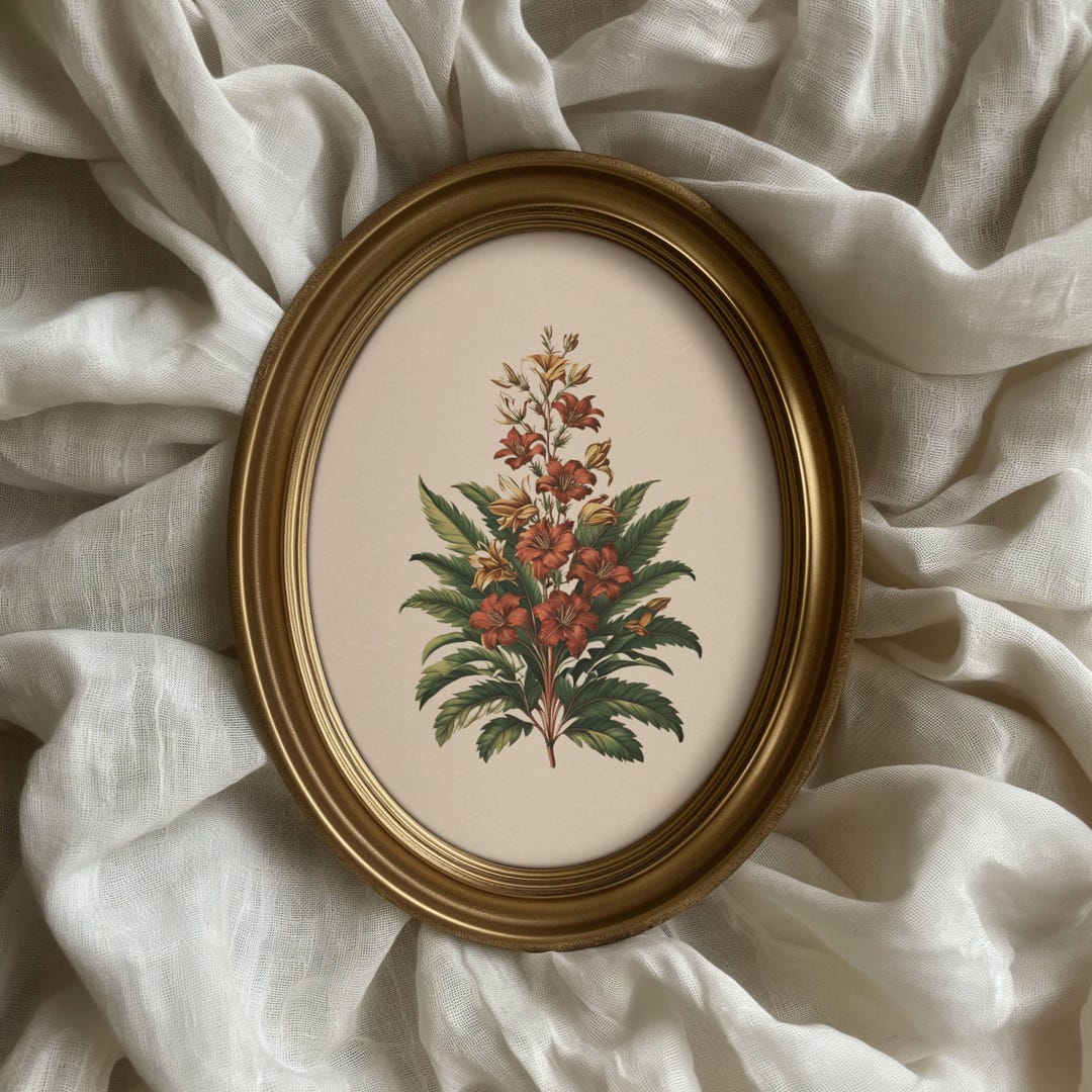 Vintage Style Red Floral Botanical Print Vintage Colour Floral Plants ...
