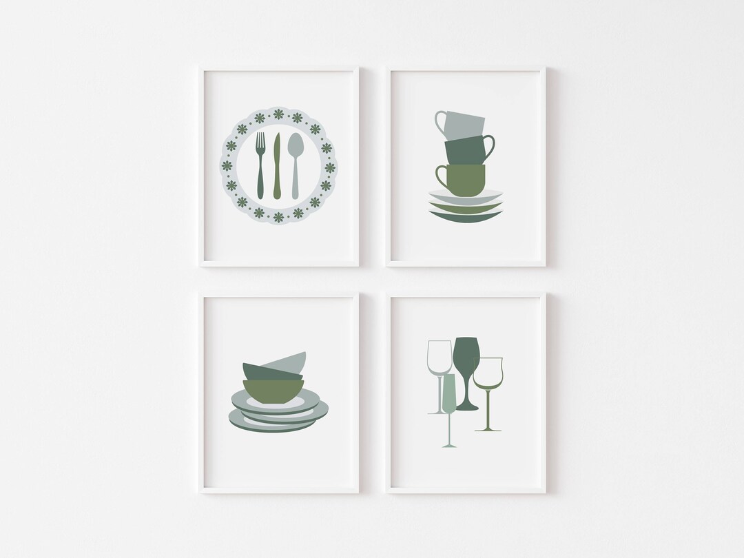 Set of 4 Abstract Kitchen Utensils Posters - Blue Kitchen Decor With ...