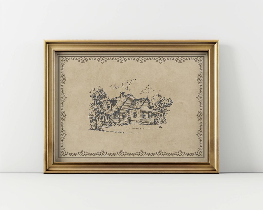 Vintage House Print Farmhouse Wall Art Traditional Home Decor ...