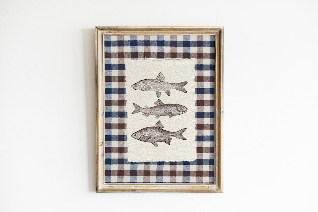 Brown Fish Print Brown Check Printable Wall Art Kitchen Decor ...