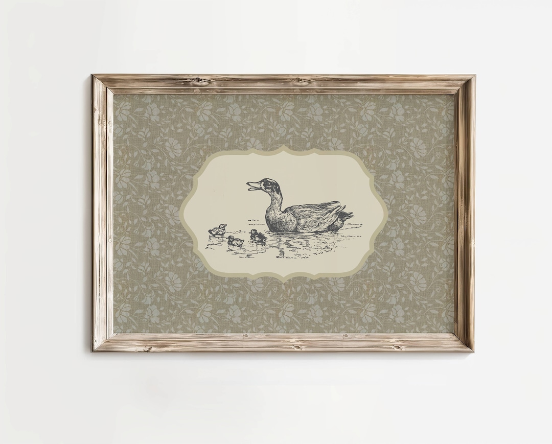 Vintage Duck Print Rustic Home Decor Antique Swan Sketch Farmhouse Wall ...