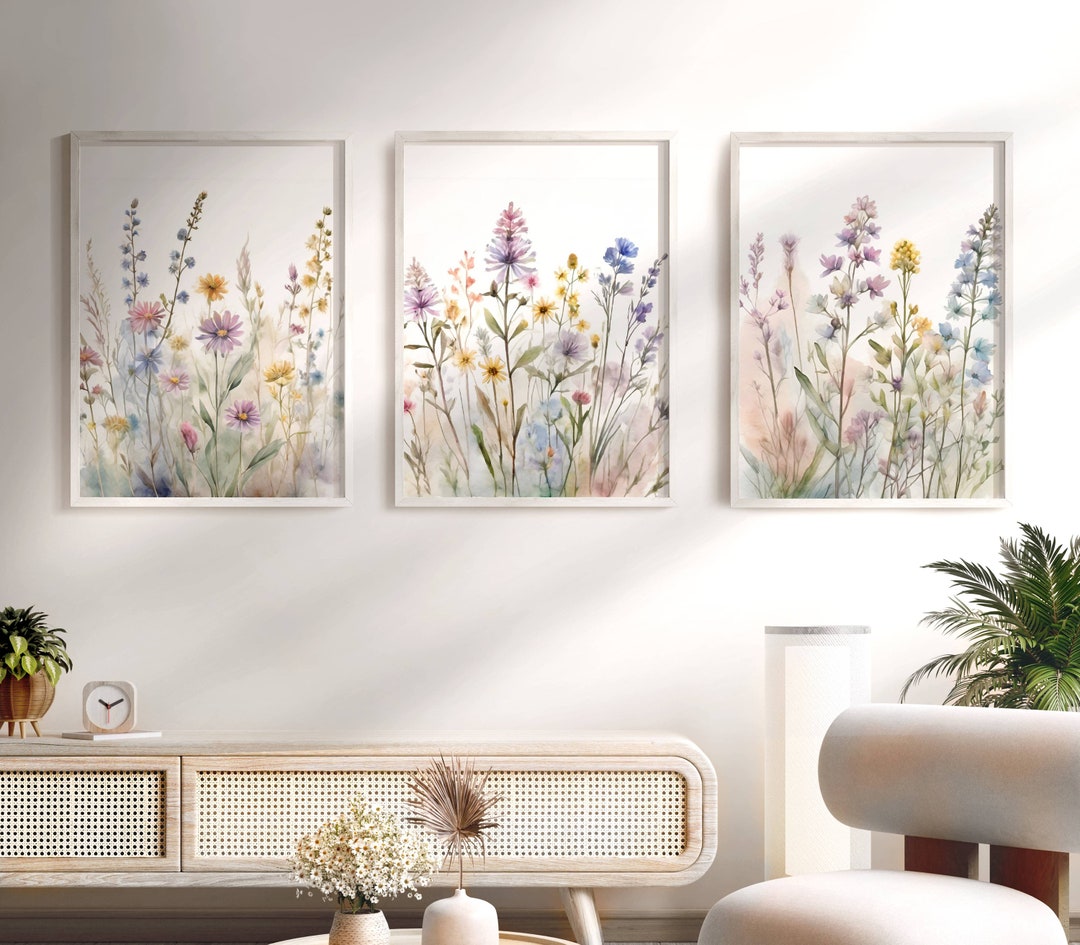 Floral Watercolour Print Set of 3 Wildflower Prints Wildflower Field ...