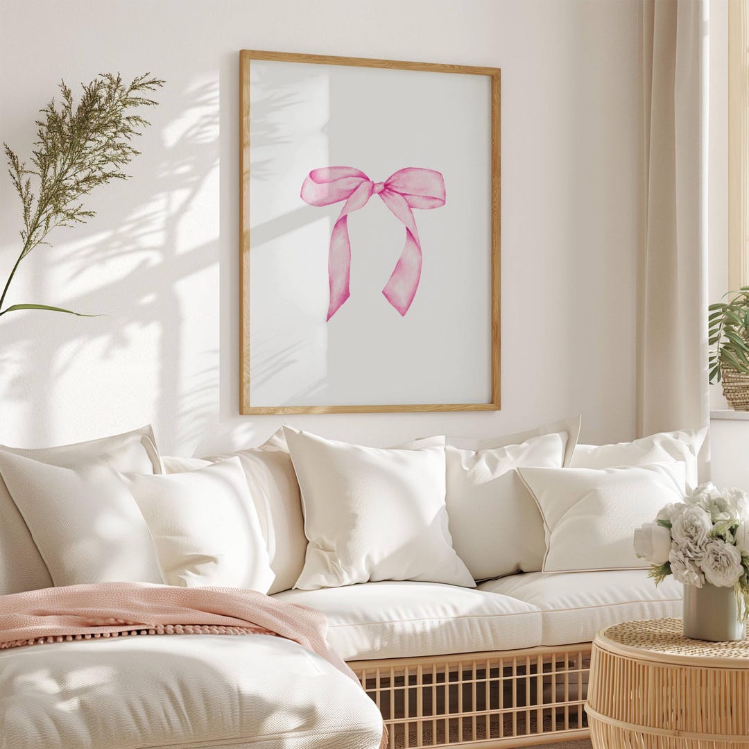 Pink Bow Print Vintage Pink Bow Wall Art Girly Dorm Room Decor Nursery ...