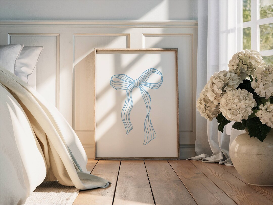 Vintage Blue Bow Print Abstract Vintage Painting Digital Downloadable ...