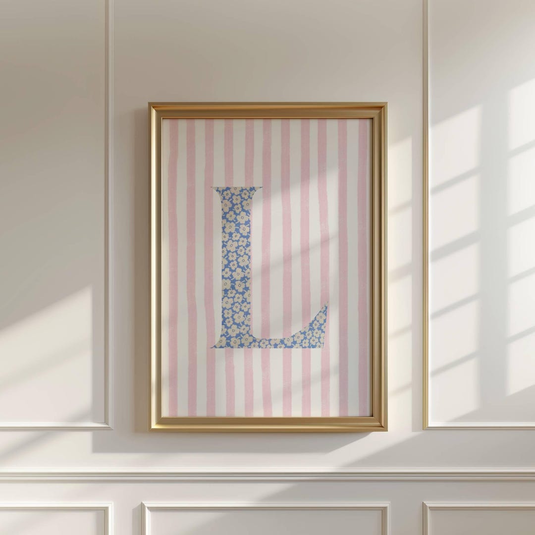 Vintage L Initial Print Floral Printable Wall Art DIGITAL DOWNLOAD Blue ...