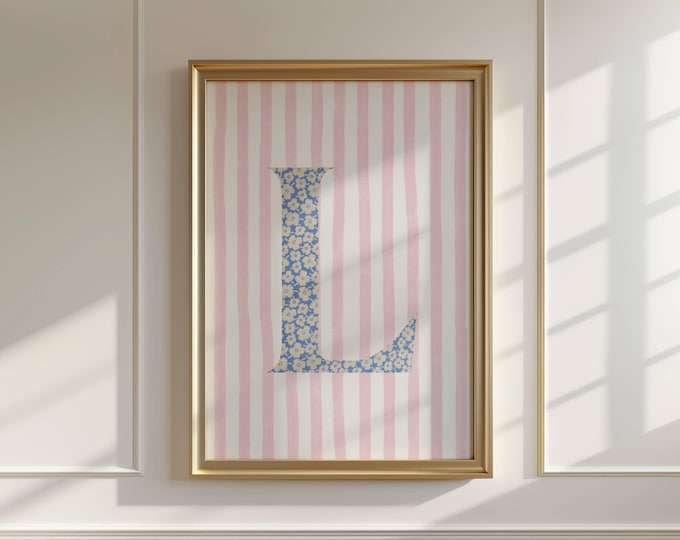 Vintage L Initial Print Floral Printable Wall Art DIGITAL DOWNLOAD Blue ...
