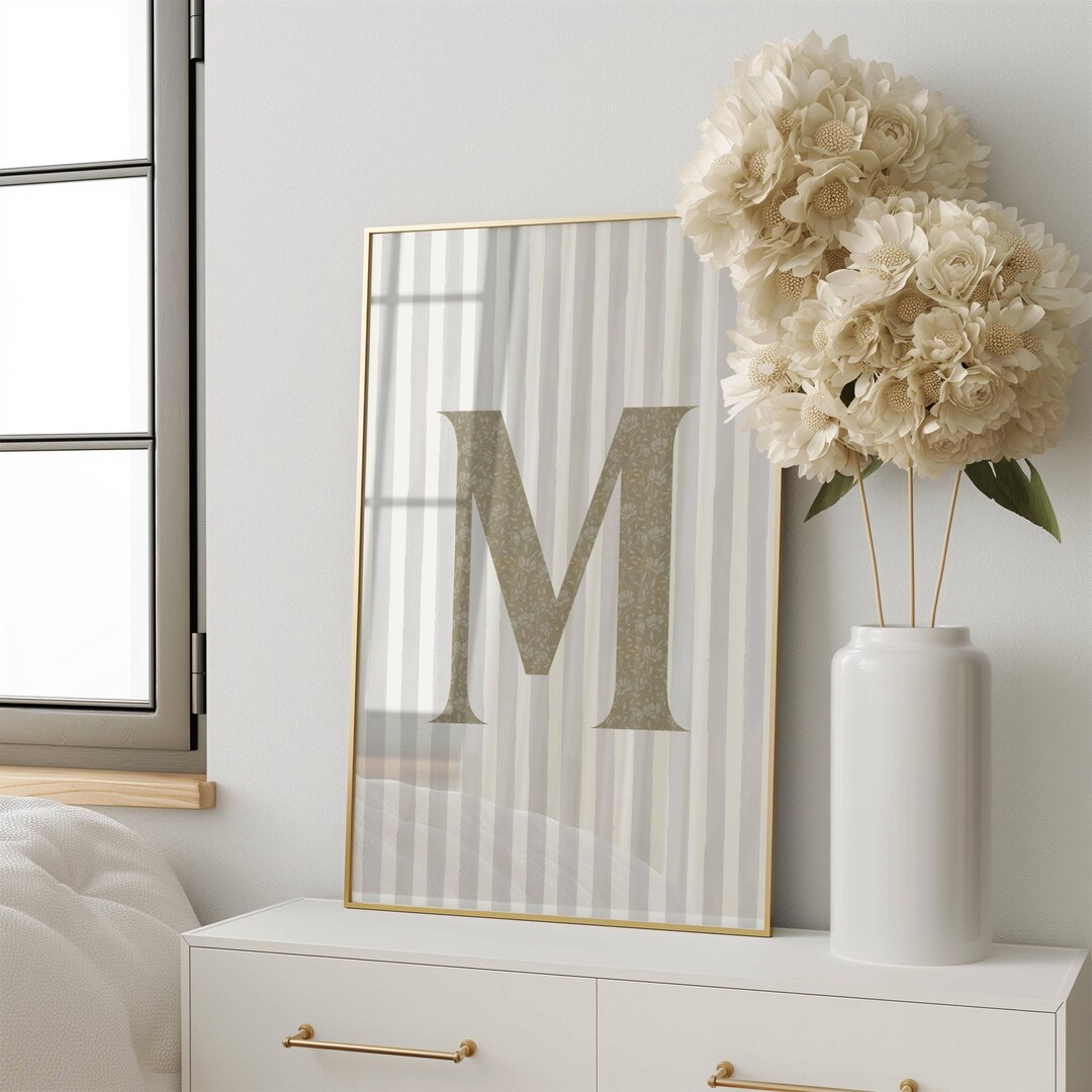 Vintage M Initial Print Floral Printable Wall Art DIGITAL DOWNLOAD ...