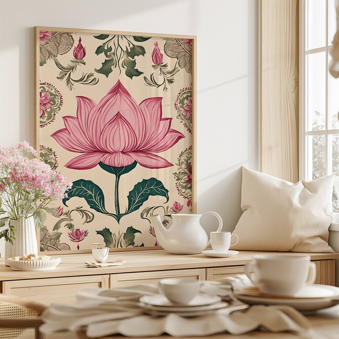 Lotus Print Indian Folk Art Traditional Indian Lotus Printable Wall Art ...