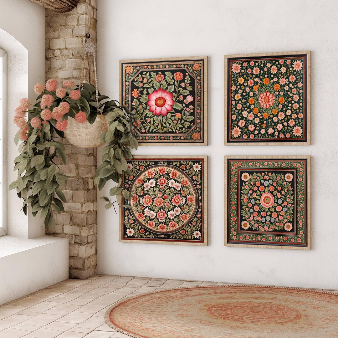 Indian Floral Folk Art Print Traditional Indian Floral Set of 4 DIGITAL ...