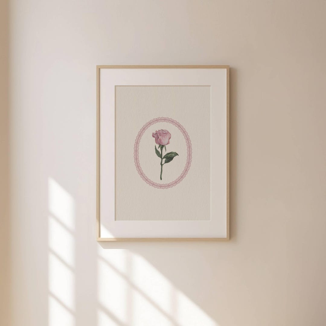 Pink Rose Printable Wall Art Pink Border Rose Illustration Abstract ...