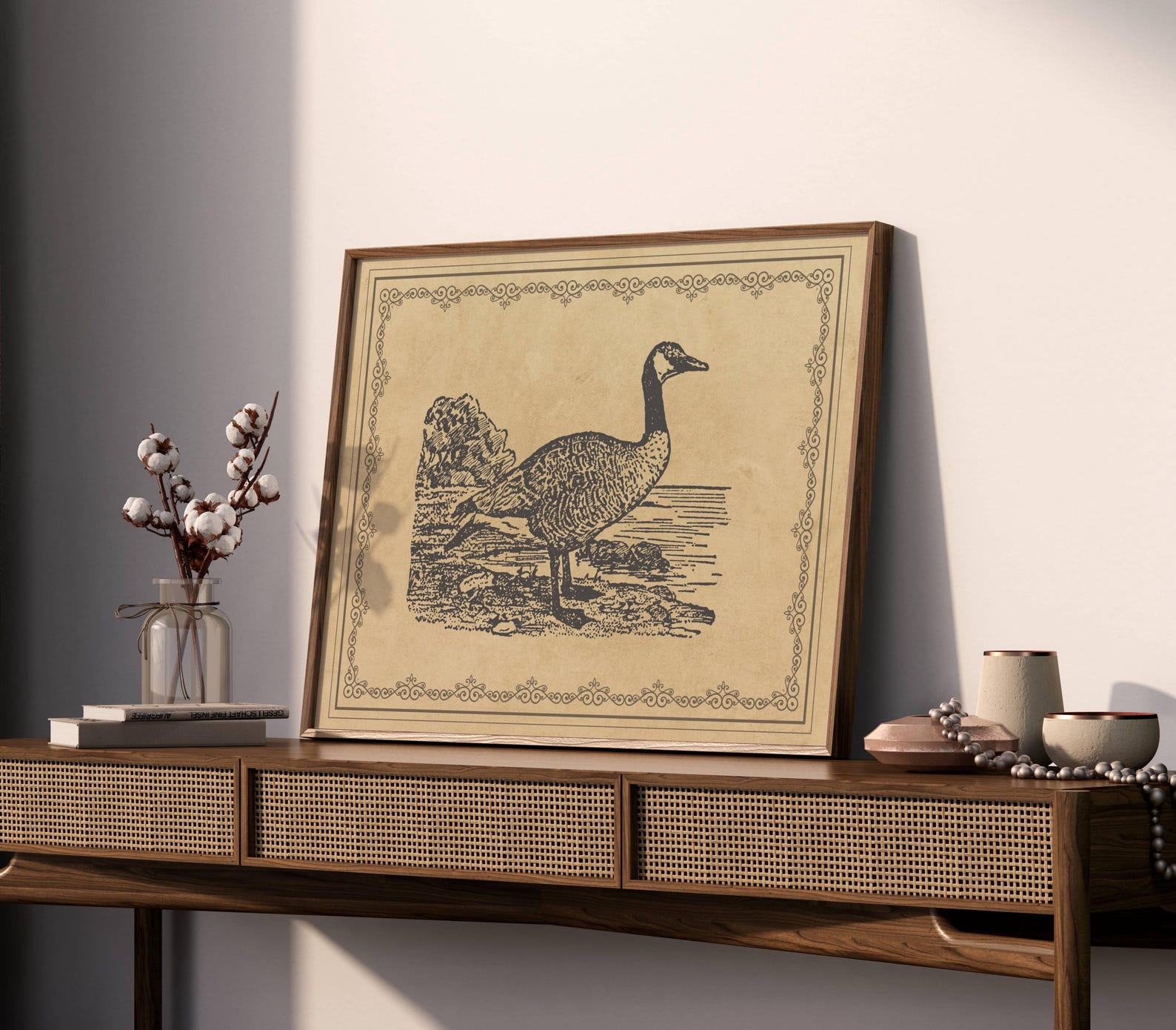 Vintage Goose Print Farmhouse Design Rustic Art Waterfowl Drawing ...