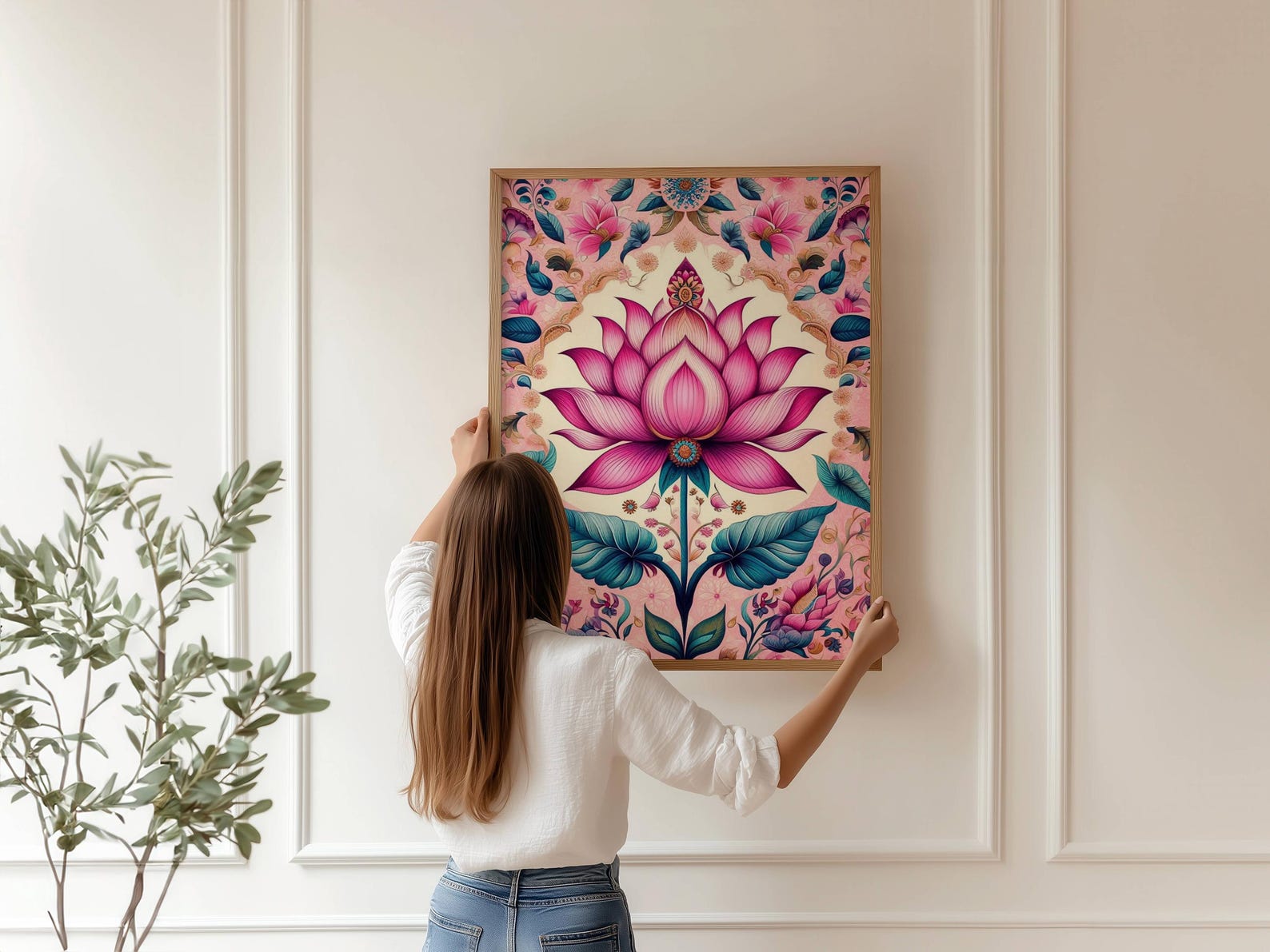 Lotus Print Indian Folk Art Traditional Indian Pink Lotus Printable ...