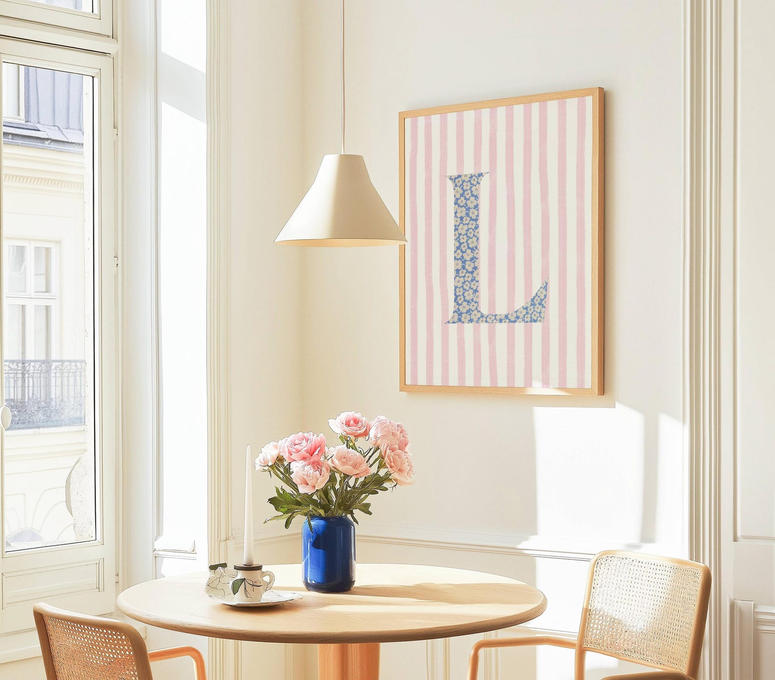 Vintage L Initial Print Floral Printable Wall Art DIGITAL DOWNLOAD Blue ...