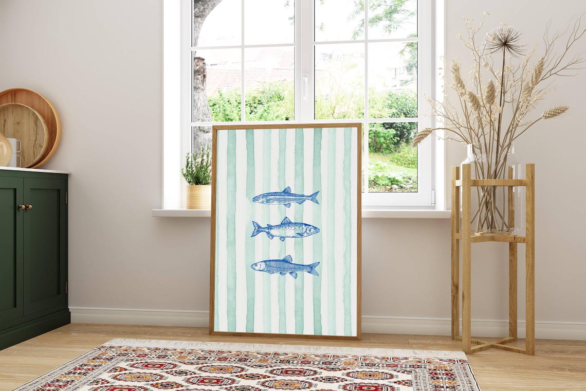 Fish Wall Art Stripped Blue Fish Kitchen Decor DIGITAL DOWNLOAD Print ...