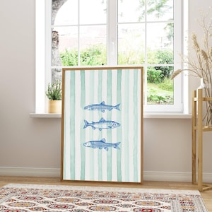 Fish Wall Art Stripped Blue Fish Kitchen Decor DIGITAL DOWNLOAD Print ...